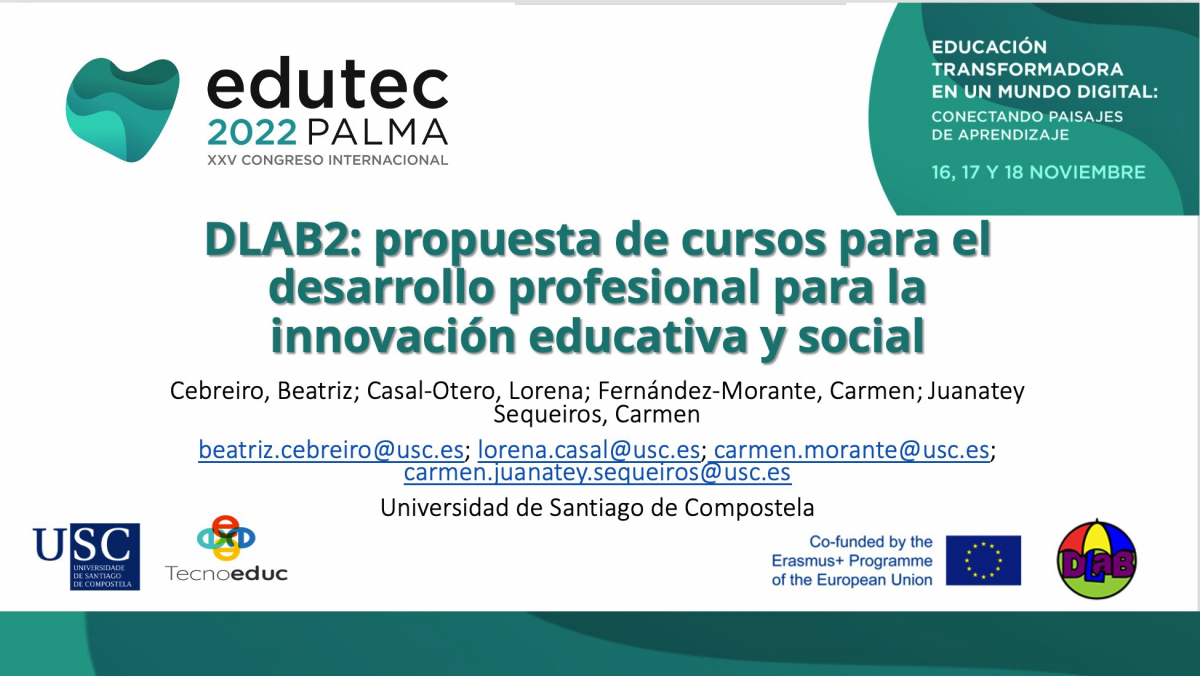 Comunicación del proyecto DLAB2 en el Congreso EDUTEC 2022 - Tecnoeduc